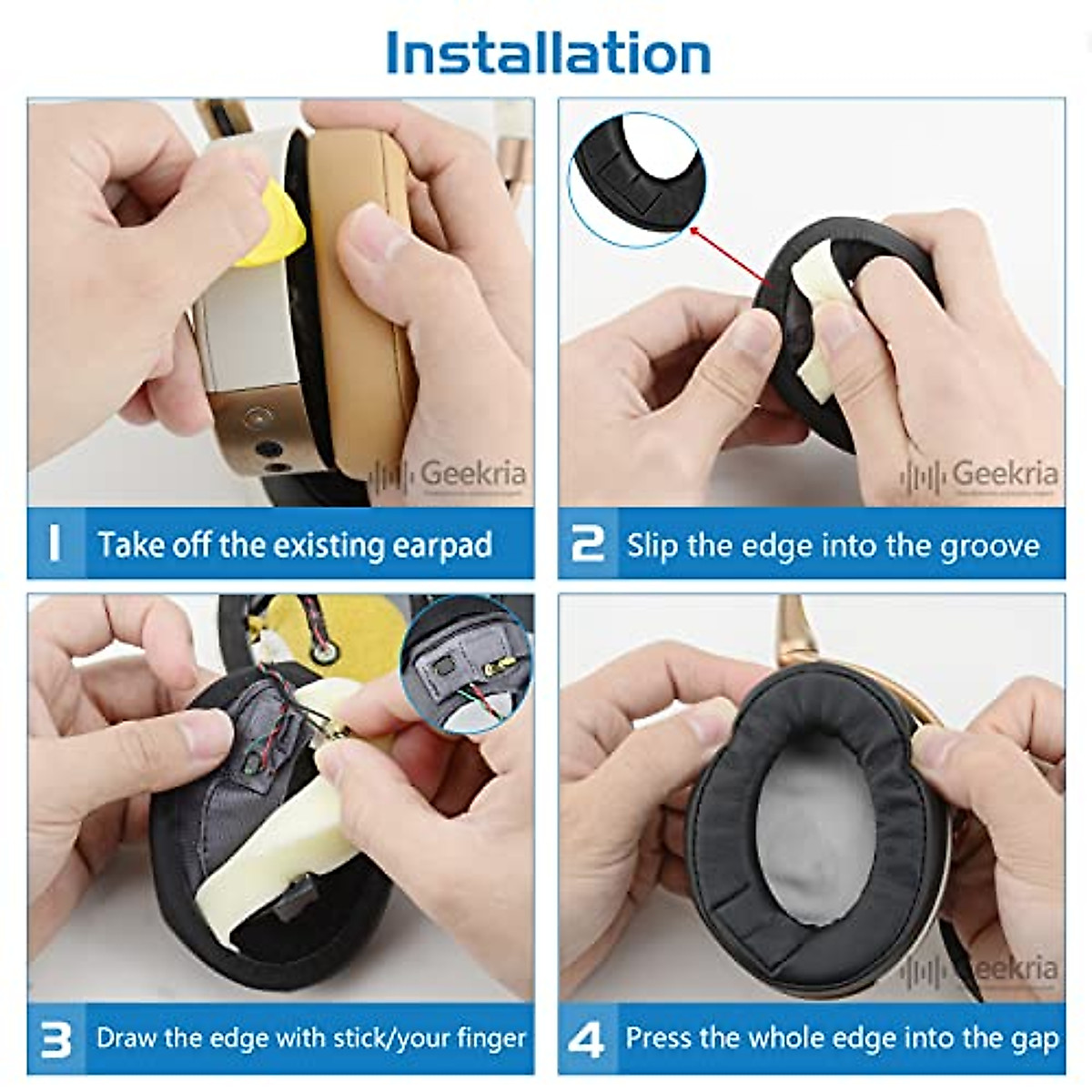 Geekria QuickFit Replacement Ear Pads for Parrot Zik, ZIk 1.0 Wireless Headphones Ear Cushions, Headset Earpads, Ear Cups Cover Repair Parts (Black)