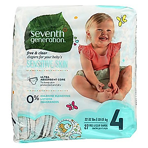 Seventh Generation Baby Diapers, Free-and-Clear for Sensitive Skin, Original Unprinted, Size 4, 27 Count