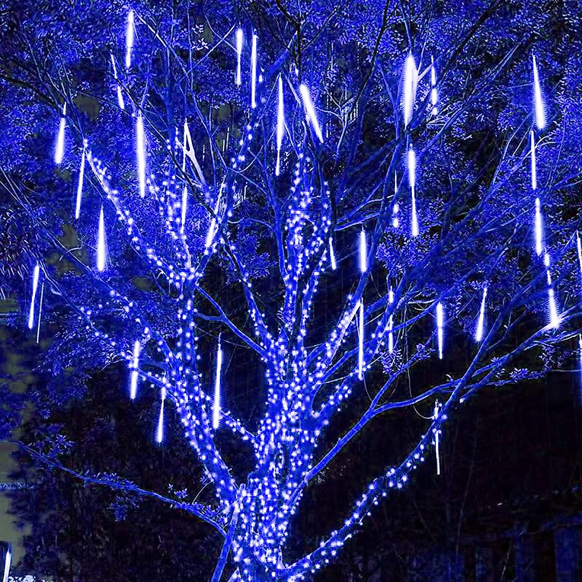 LED Meteor Shower Lights 30cm 10 Tubes 300 LED High Brightness Lcicle Cascading Icicle String Light for Christmas New Year Night Lighting Garden Tree Home Decor, Blue