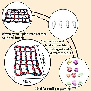 Bird Hemp Rope Net Swing Toy Parrot Perch Climbing Ladder Hanging Hammock with 10 Random Lava Block Stone Small Animal Cage Accessories for Cockatiel Budgie Lovebirds Canaries