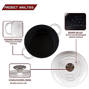 AILIBOO Enameled Cast Iron Dutch Oven - 4 Qt Dutch Oven Pot with Lid, Long-Lasting Enamel Dutch Oven for Bread Baking, Non-Stick Bread Dutch Oven, Enamel Cast Iron Cookware - White Dutch Oven 4 Quart