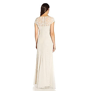 Adrianna Papell Women's Long Beaded Dress, Ivory, 8