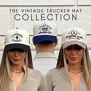Vintage Trucker Hat | Country Cowboy Cute Preppy Retro Western Trucker Hats | Men Women Trendy Baseball Snapback | Two Tone Tan Red Green Black Trucker Hat | Cotton Cap (Cashmere Cowboy | Black)