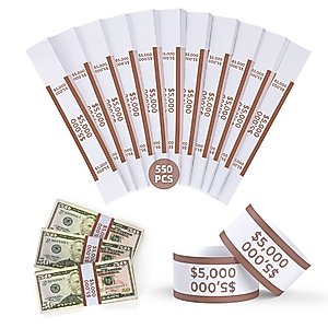 Money Bands 550 Pack for Cash Self Adhesive Wrappers for Bills Currency Straps for Dollar Wraps Organizer($5000 / Brown)