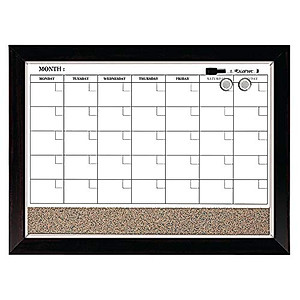 Quartet Combination Magnetic Whiteboard Calendar & Corkboard, 17" x 23" Combo Dry Erase White Board & Cork Bulletin Board, Perfect for Office, Home School Message Board, Wood Frame (22476)