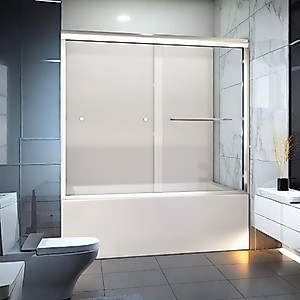 NicBex Shower Doors 56" - 60" L x 58" H Half Shower Door Double Sliding Shower Door for Bath Tub 1/4" (6mm) Thick Tempered Glass Very Clear Easy to Clean with a Handle, Chrome