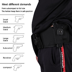 Aomago Belly Band Holsters for Men Women with Extra Mag Pouch - Small Adjustable Waistband, Gun Holster Fits Glock, Bodyguard 380, Taurus 1911, Sig Sauer, etc
