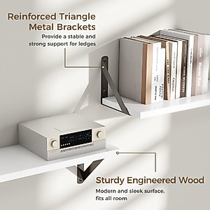 Fun Memories Floating Shelves Wall Mounted Set of 3, 16.5 Inch Natural Wood Wall Shelves, Decor Storage Shelf for Bedroom Bathroom Living Room Office Pictures Plants Books Cats TV (White and Black)