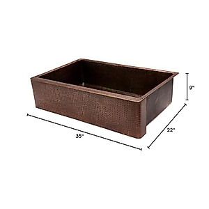 Premier Copper Products KASDB35229 35-Inch Copper Hammered Kitchen Apron Single Basin Sink, Oil Rubbed Bronze