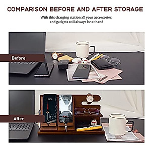 Phone Docking Station for Men Wood Nightstand Organizer Key Holder Wallet Stand Watch Husband Wife Anniversary Dad Man Gifts for Birthday