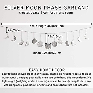 Moon Phase Wall Hanging, Handmade Hammered Silver Metal 13 Moons 36" Garland, Phases of the Moon Decorations, Celestial Lunar Art, Silver Garland Boho Decor for Bedroom Home Dorm Living Room Girl Gift