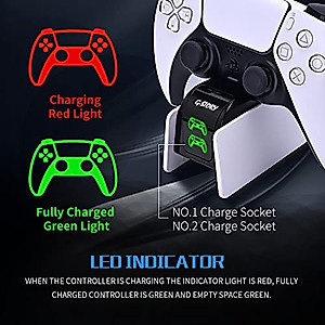 G-STORY PS5 Charging Station, Upgraded PS5 Controller Charging Station with LED Indicator Controller Skin & 1.5M Charging Cable, Safety Chip Protection, Adjustable Support Plate Dual, Fast Charging