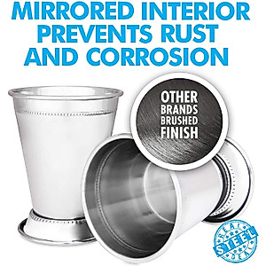 Mint Julep Cups: Stainless Steel Glasses, Set of 4, Metal 12 oz Cocktail Glasses, Party Supplies (4)