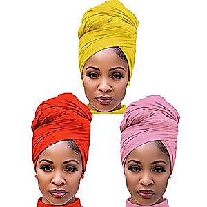 Harewom 3PCS Head Wraps for Black Women Turban Headwraps Stretchy African Hair Wraps Soft Jersey Head Scarf Tie Headbands Pack for Dread Locs Natural Hair