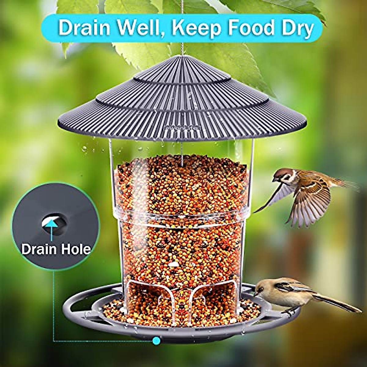 eWonLife Bird Feeders, Bird Feeder for Outside Outdoors Hanging, Squirrel Proof, Easy Clean and Fill, Adjustable Feeder with Sturdy Wire and Roof, Plastic, for Garden, Backyard, Terrace(25 OZ/Pack)