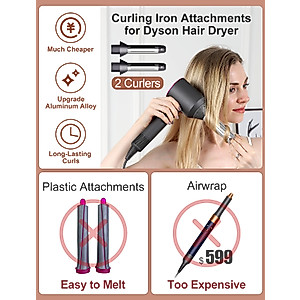 Automatic Curling Wands Attachments with 2 Curlers for Dyson Supersonic Hair Dryer Airwrap, Long Hair Waver Styling Iron Tool Blow Dryer Accessories for Women