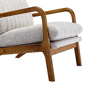 i-POOK Mid-Century Modern Chair, Accent Arm Chair with 3.94" Thick Removable Cushion, Wood Frame Chair for Living Room, Reading Room, Lounge, Beige