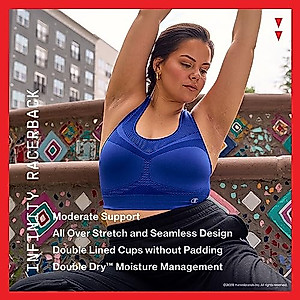 Champion, Infinity Racerback, Moderate Support, Seamless Sports Bra for Women, White, Large