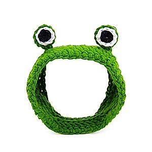 Quiet Ear Small Cats Dog Frog Costume Hats Pet Headband Buttoned Handmade Knitted (Headgear)