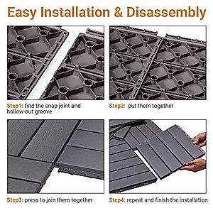 LYMJARD Interlocking Deck Tiles, 27 Pack Plastic Outdoor Flooring, 12"x12" Weatherproof Patio Tiles for Outside Balcony Garden Poolside Pathway Brownish Grey