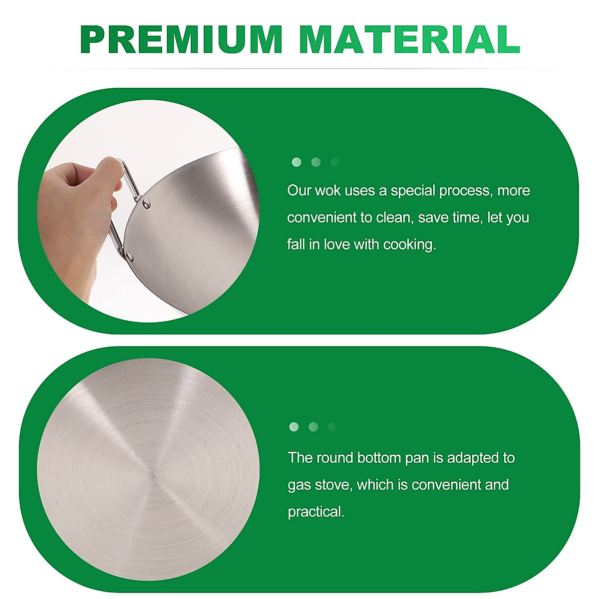 Hemoton 11 Inch (28cm) Heavy Stainless Steel Wok, Traditional Canton Style, Dual- handled Steel Wok (Round Bottom)