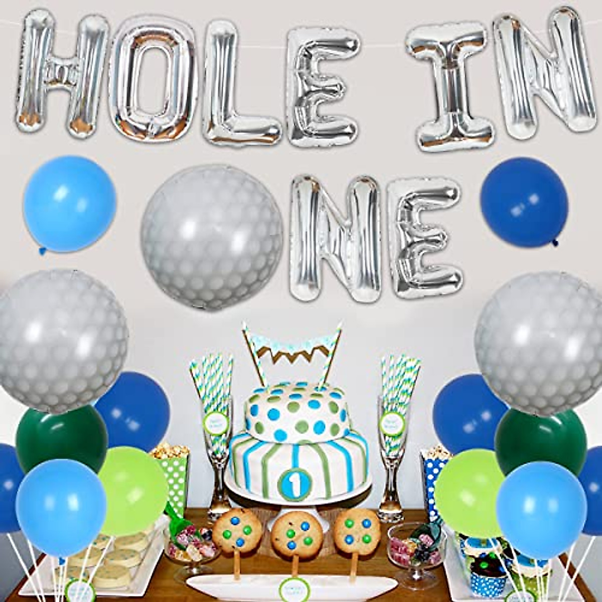 Golf 1st Birthday Decorations, Hole in One First Birthday Party Decorations - Silver Foil Letter Balloons, Golf Foil Balloons for Boys Outdoor Sports Themed Party Supplies