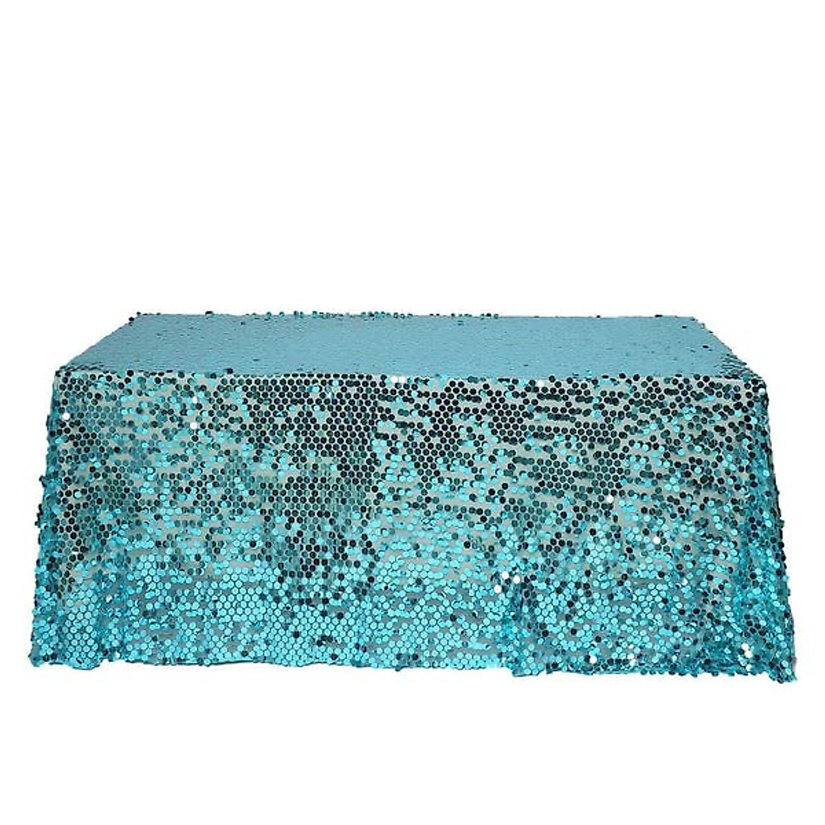Tableclothsfactory 90X156 Turquoise Premium Big Payette Sparkly Sequin Rectangle Tablecloth for Wedding Party Kitchen Dining Catering
