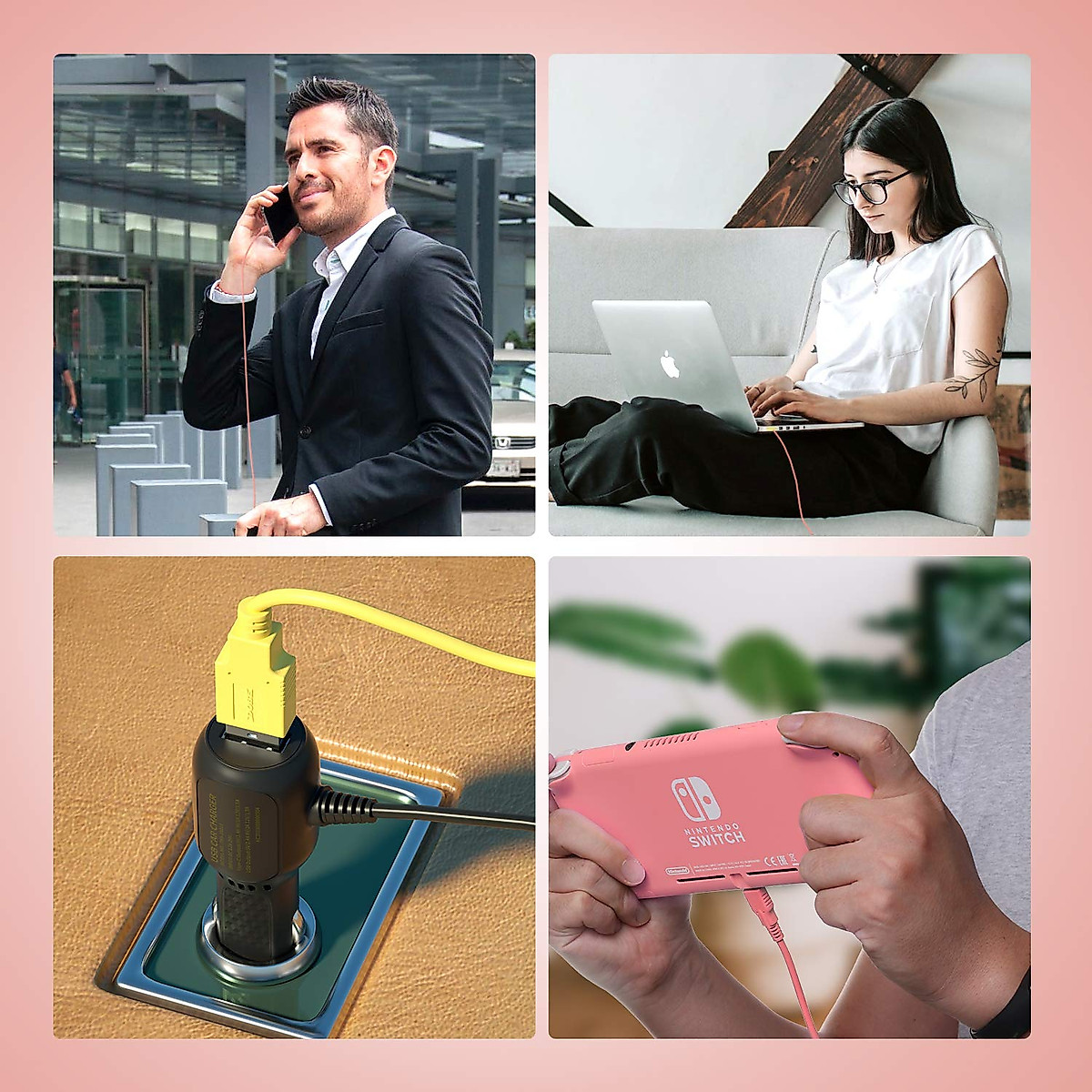 HEATFUN Fast Charging Cable for Switch, MacBook, Pixel C, LG Nexus 5X G5, Nexus 6P/P9 Plus, One Plus 2, Sony XZ and More - Coral (4.92ft)