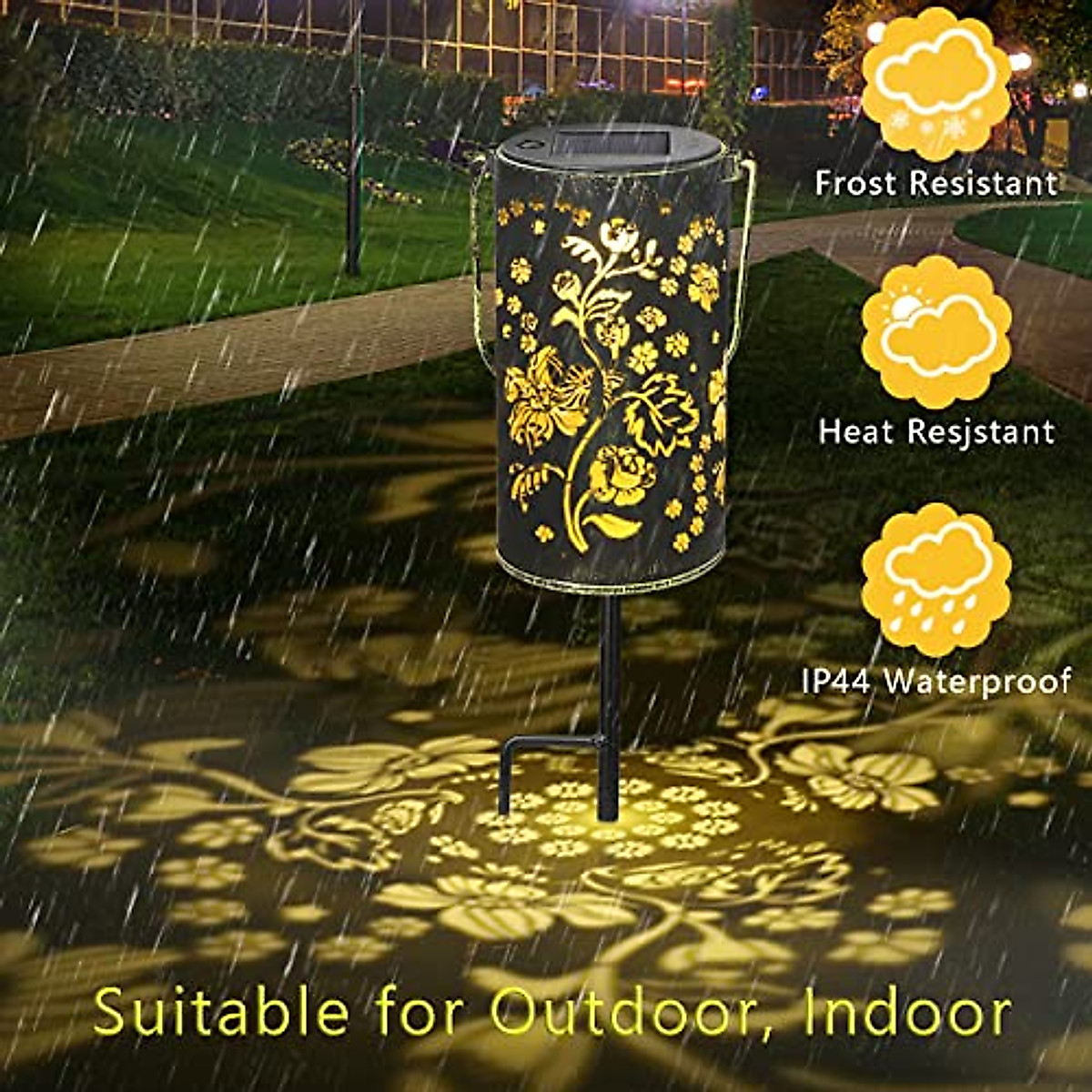 Taomika 2 Pack Solar Lanterns Garden Hanging Solar Lantern Outdoor Waterproof, Solar Lantern Metal LED Decorative for Patio Yard, Pathway, Fence, Walkway, Decorative Lamp