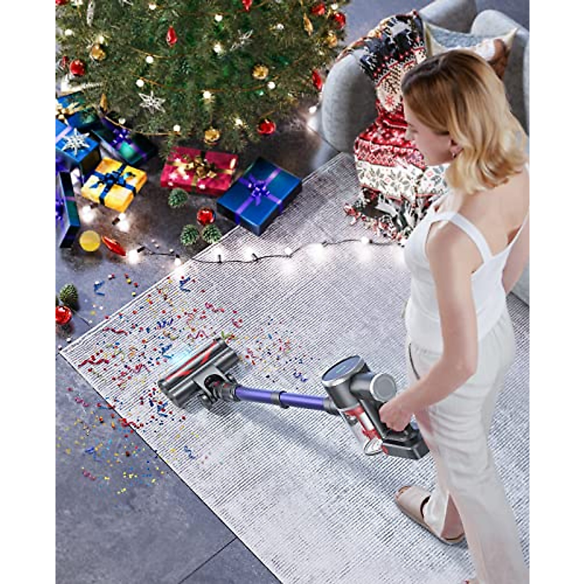 Laresar Cordless Vacuum Cleaner, 33Kpa/400W Stick Vacuum Cleaner, Handheld Vacuum, Stepless Speed Regulation & LED Screen, Headlights, Up to 55Mins, Suitable for Carpet, Pet Hair, Hardwood Floor