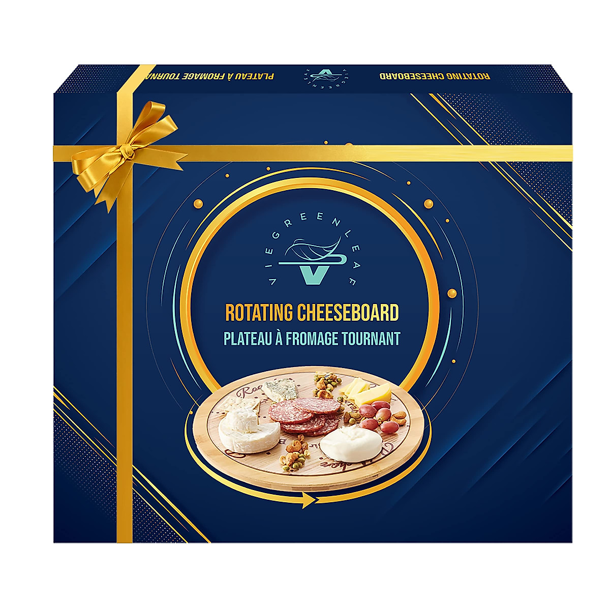 Lazy Susan Cheese Board with Cutlery Premium Bamboo Turntable Charcuterie Board - Unique Rotating Cheese Wine Pairing Platter Gift Set