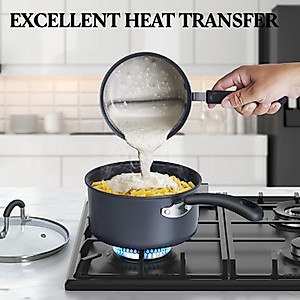 Cook N Home Professional Hard Anodized Nonstick Saucepan with Lid, 1.5 Quart, Black