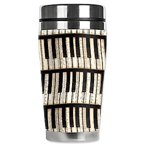 Mugzie Piano Keys Travel Mug with Insulated Wetsuit Cover, 16 oz, Black