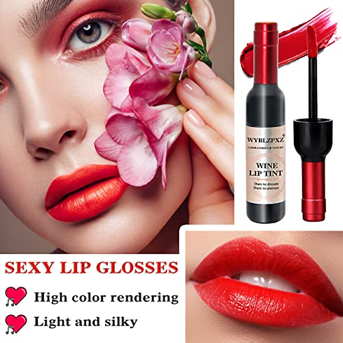 WYBLZPXZ 6 Colors Wine Lip Tint,Liquid Wine Lipstick,Wine Tint Lip Stain,Matte Long Lasting Waterproof Lip Gloss Set for Creating Natural Moisturizing Lip Makeup