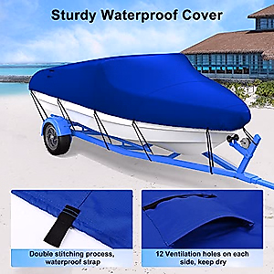 Vigorvan Heavy Duty Marine Grade Boat Cover, 12'-14' Trailerable, Fits V-Hull, Tri-Hull, Fishing, Runabout, Bass, Ski Boats, Waterproof, Anti-UV & Windproof, Blue