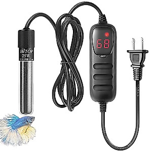 HITOP Mini Submersible Aquarium Heater - 25W 50W 100W 200W 300W Small Heater for Fish Tank 1-70 Gallon with Controller (25W)