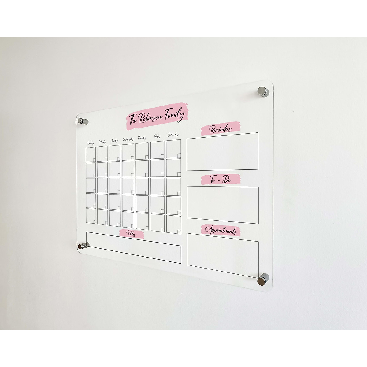 Acrylic Family Planner Wall Calendar - Personalized Calendar 2024, Dry Erase Calendar, Monthly and Weekly Calendar, Transparent Calendar