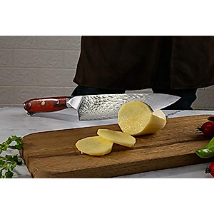 FANTECK Chef Knife 8 Inch Professional Damascus Chef Knife High Carbon 67 Layers VG-10 Damascus Knife Stainless Steel Ultra Sharp Blade Kitchen Meat Cutting Knife [Gift Box]-Ergonomic Rose Wood Handle