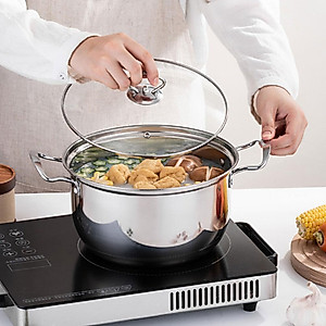 Ciieeo Stainless Steel Stockpot with Glass Lid Multipurpose Stock Pot Heavy Duty Soup Pasta Canning Pot Boiling Stew Induction Pot Nonstick Cooking Pot Sauce Pot 16cm
