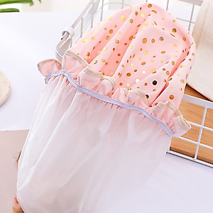 Qeuly 2 Pack Waterproof Shower Cap, Reusable Shower Cap for Women, Elastic Bathing Shower Hat Double Layers Bathing Hair Cap PEVA Lined Shower Hair Bath Cap (Pink Dots / Star)