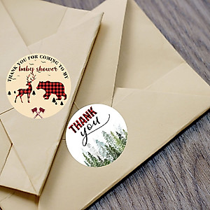 Hilgue Lumberjack Thank You Stickers, Lumberjack Plaid Thank You Stickers, Red Black Buffalo Plaid Christmas Baby Shower Favors Labels Party Decorations Supplies, 2 Inch (Pack of 80) (HL-RBQ-4)