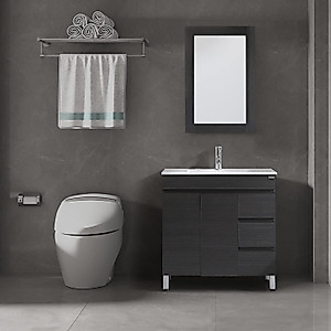 wonline 32" Bathroom Vanity and Sink Combo Cabinet Undermount Ceramic Vessel Sink Chorme Faucet Drain with Mirror Vanities Set