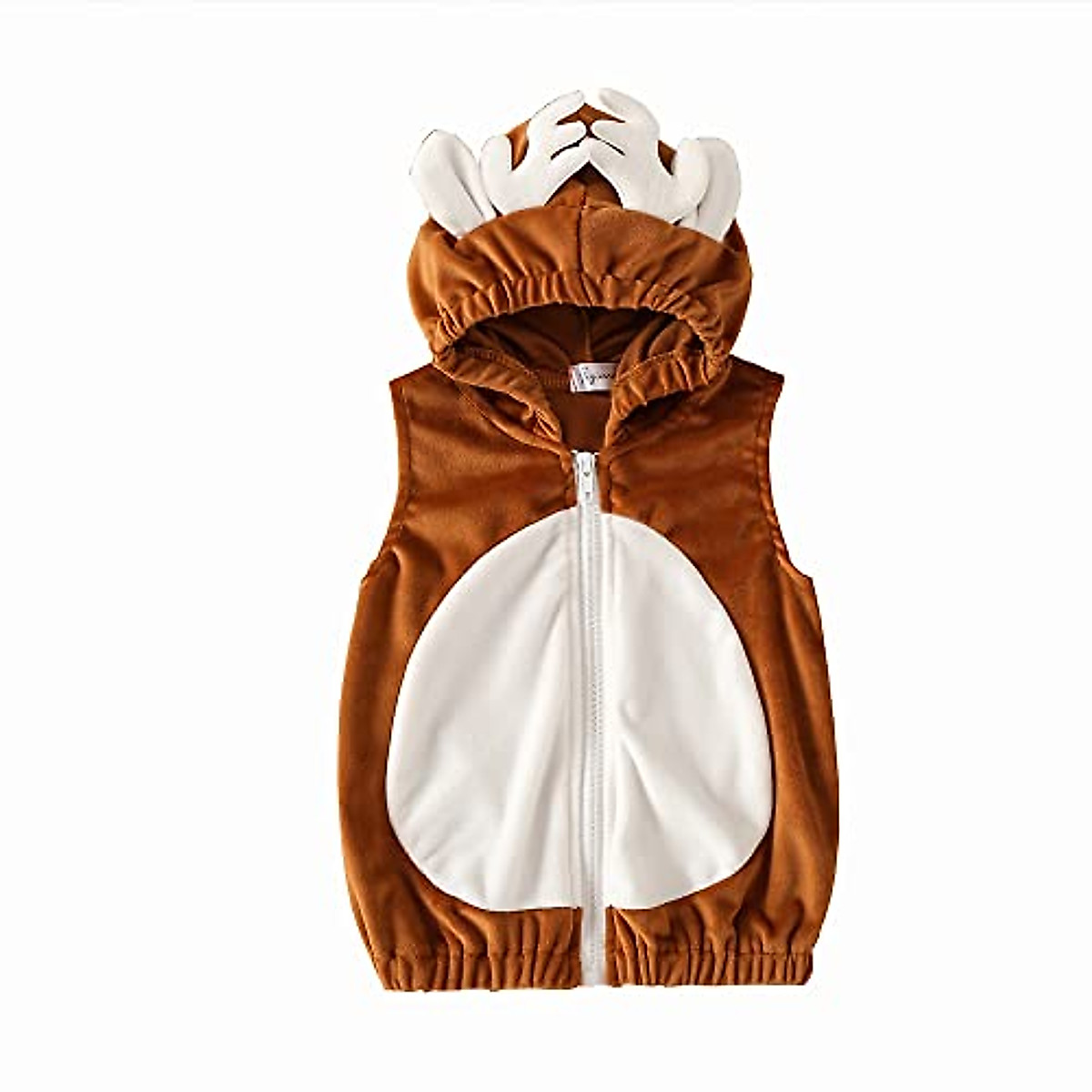 Frietlebird Toddler Baby Deer Halloween Costumes Christmas Costume Outfit Sleeveless Zipper Hooded Reindeer Romper Bodysuit for Kids(Brown Deer,2-3T)