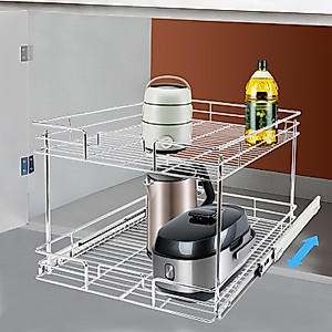Sink Organizer and Storage,Multi-Purpose Cabinet Organizer,2-Tier Cabinet Pull Out Shelves,Pull Out Cabinet Organizer,Kitchen Helper,for Bathroom,Laundry Room,Kitchen,Pantry(Silver,21.5*19.5*15in)