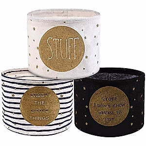 Ciaoed Foldable Cotton Storage Basket Bins Desktop Waterproof Storage Organizer Bag Basket Set of 3