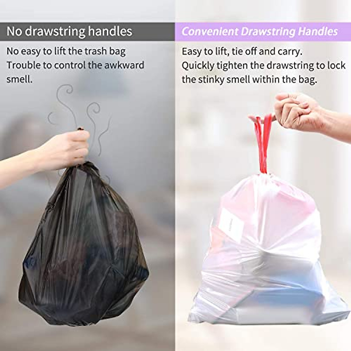 Small Trash Bag - 2.6 Drawstring Garbage Bags Bathroom Trash can Liners 10 Liters for Bedroom Bathroom Office Home 60 Counts