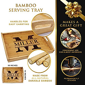 Engraved Wooden Serving Platter Tray with Handles - Personalized and Custom Monogrammed