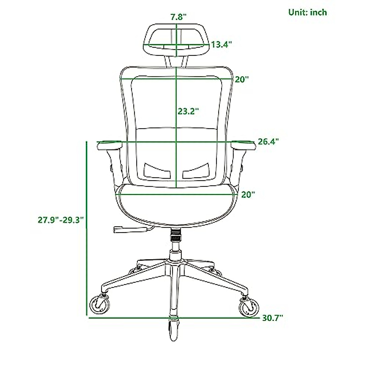 Office Chair, High Back Ergonomic Desk Chair, Breathable Mesh Desk Chair with Adjustable Lumbar Support and Headrest, Swivel Task Chair with Armrests, Executive Chair for Home Office (Black)
