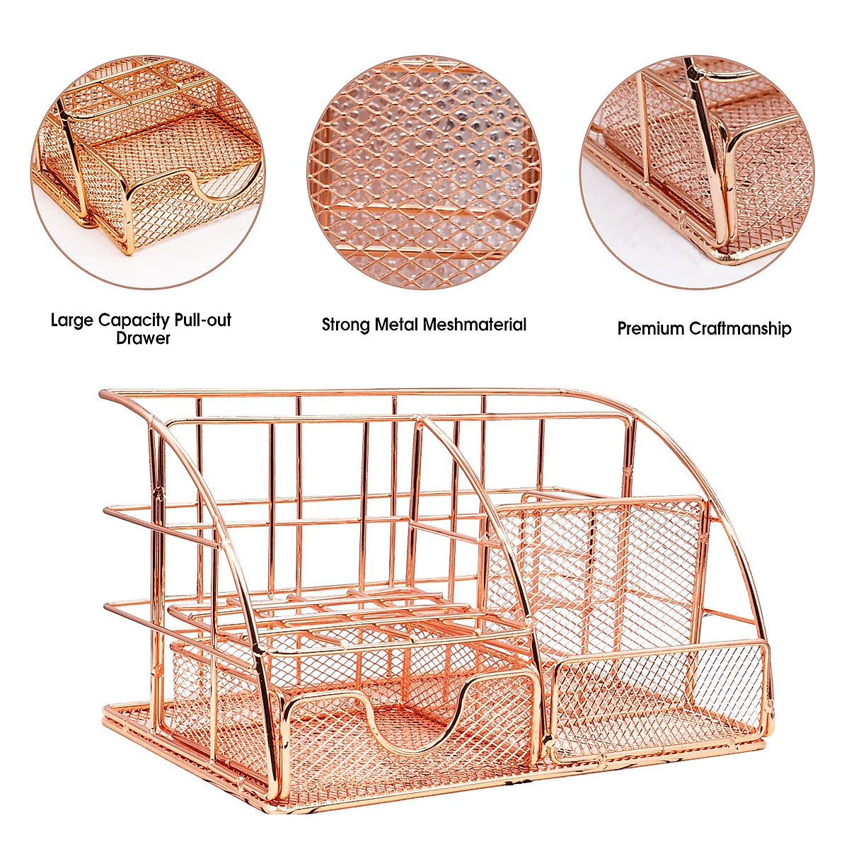 KAAKOW Rose Gold Desk Organizers and Accessories Office Supplies Set Stapler, Pen Holder, Phone Holder, Scissors, Pen, Ruler, 30 Paper Clips, 22 Binder Clip, 20 Tacks and 1000pcs Staples (Rose Gold)