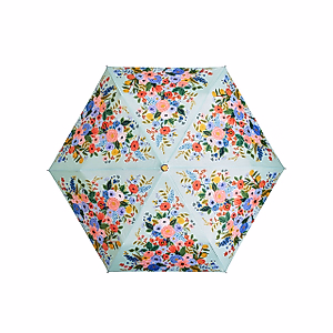RIFLE PAPER CO. Garden Party Umbrella, Matching Storage Sleeve, Portable 11.125" Fold Up Size, Auto Open and Close, Wooden Handle, 43" Open Diameter, Printed in Full Color
